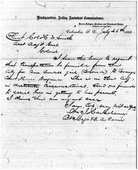 Freedmen’s Bureau Transportation Records: Letters of “Sold” Former ...