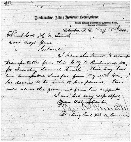 Freedmen’s Bureau Transportation Records: Letters of “Sold” Former ...