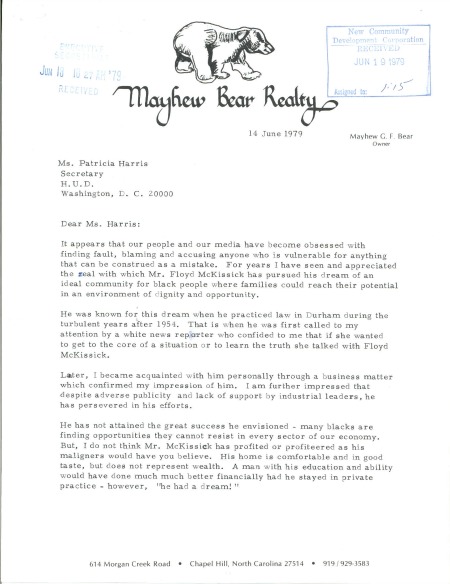 Bear to Harris Letter (June 14,1979) NAID 12584354 page 1 ...