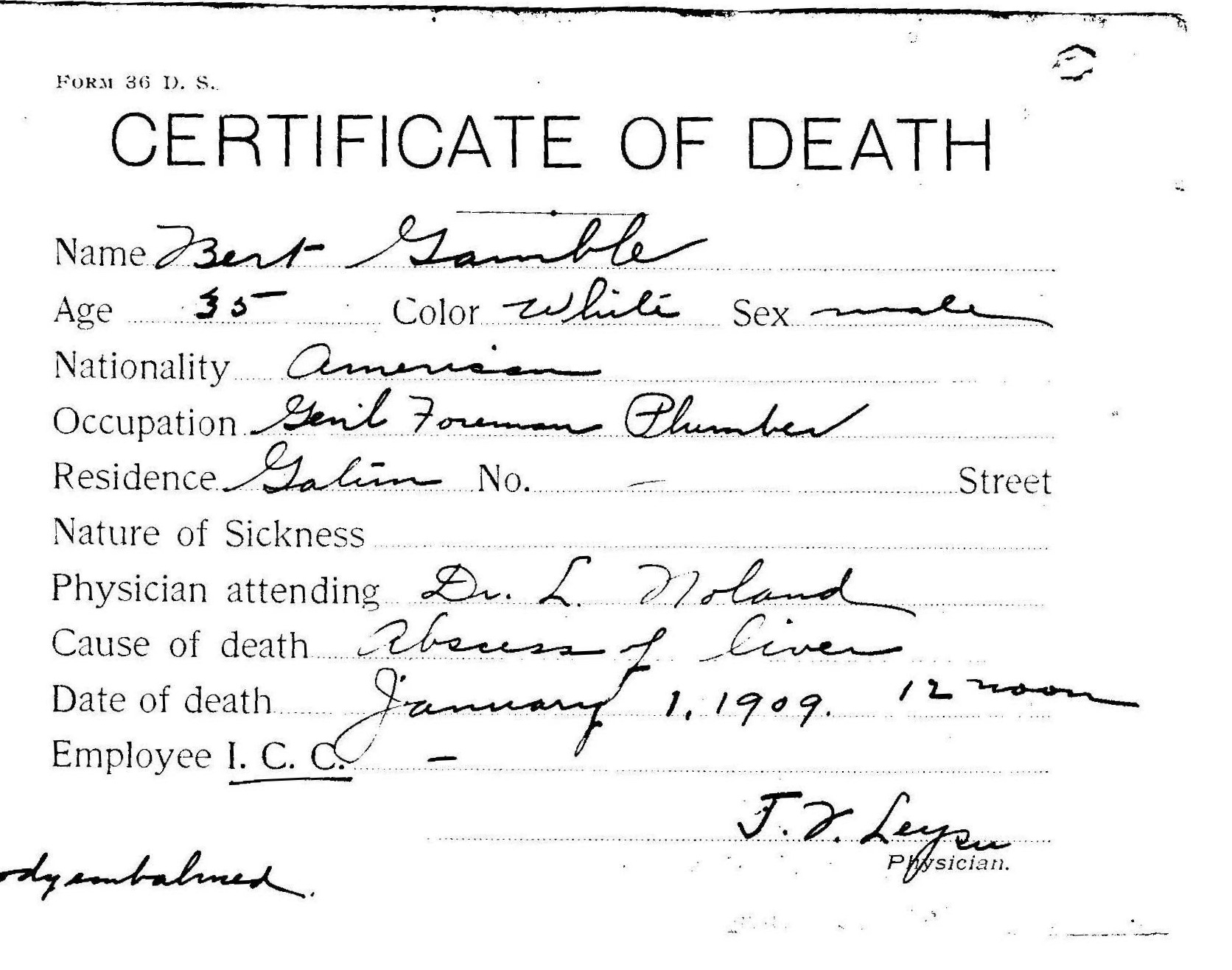 Bert Gamble, from series Death Certificate Cards (NAID 7408557 ...