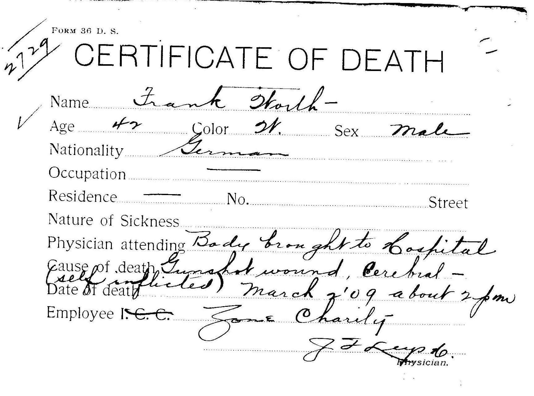 Frank Worth, from series Death Certificate Cards (NAID 7408557 ...