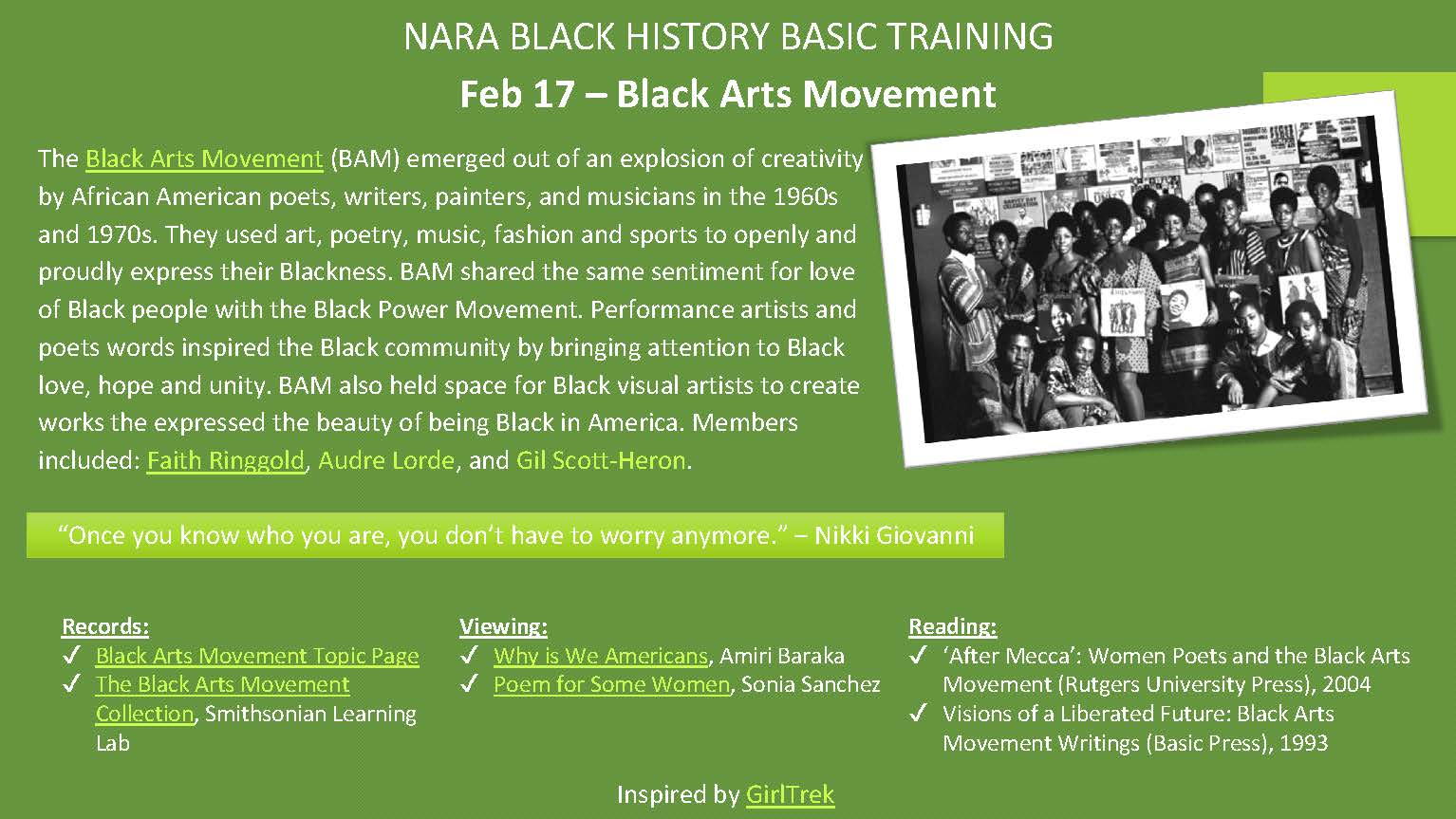 Feb 17 – Black Arts Movement – Rediscovering Black History